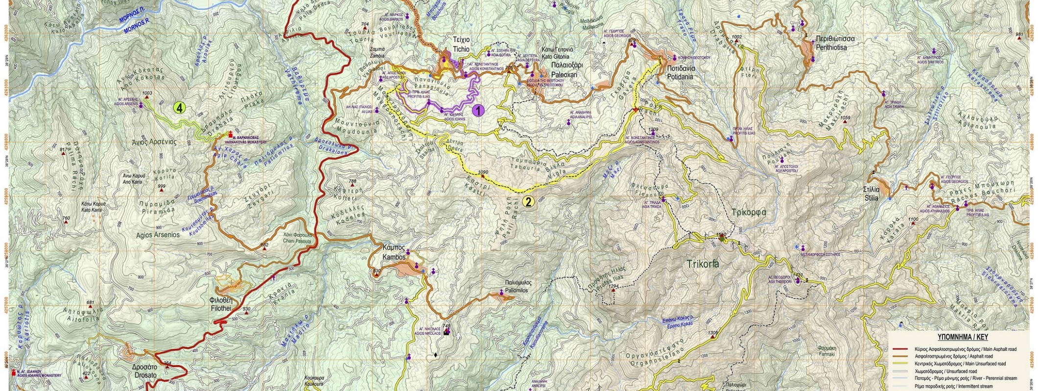 Χάρτης για τα μονοπάτια γύρω από το Τείχιο