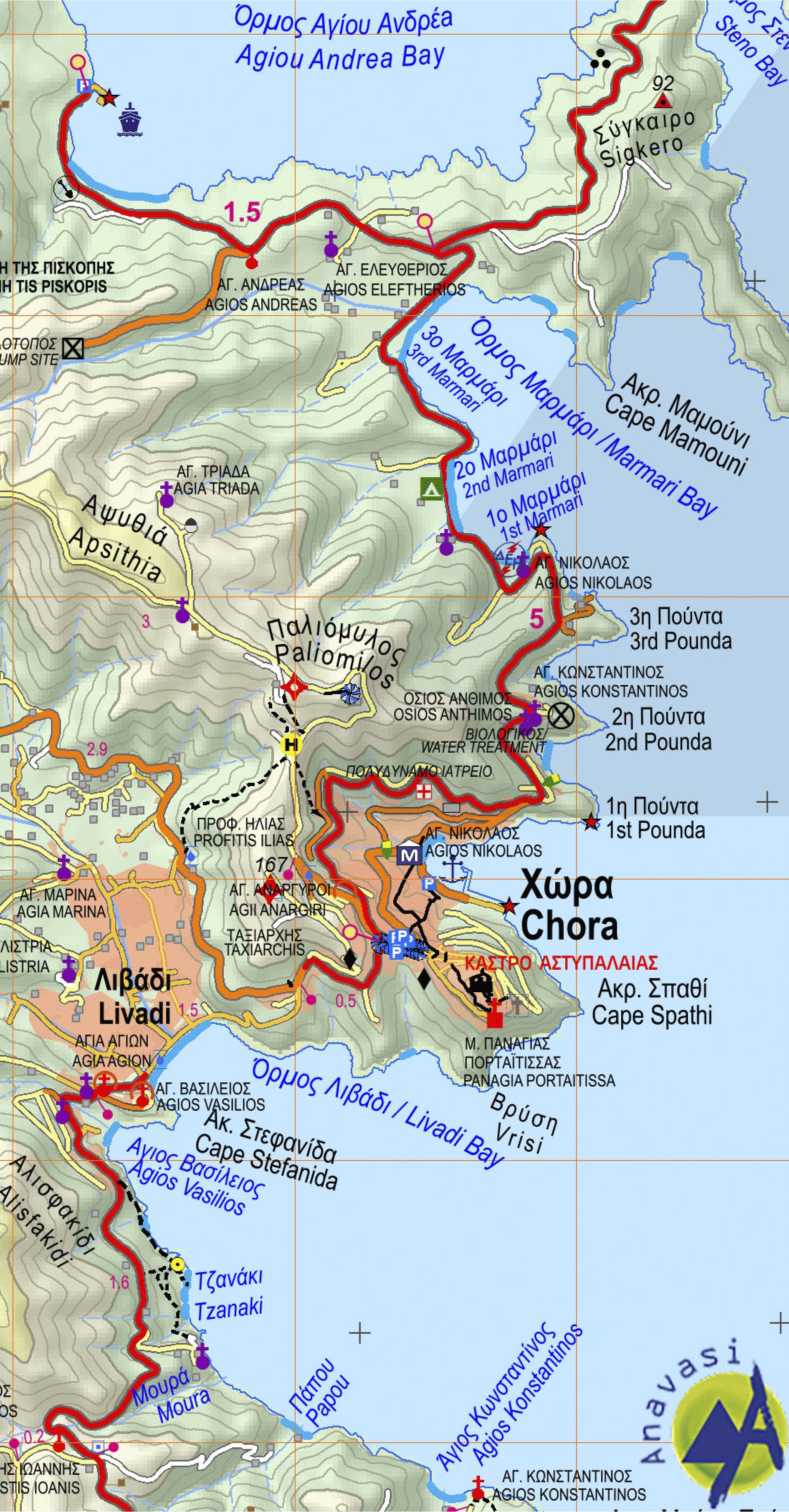Αστυπάλαια • πεζοπορικός χάρτης | Ανάβαση